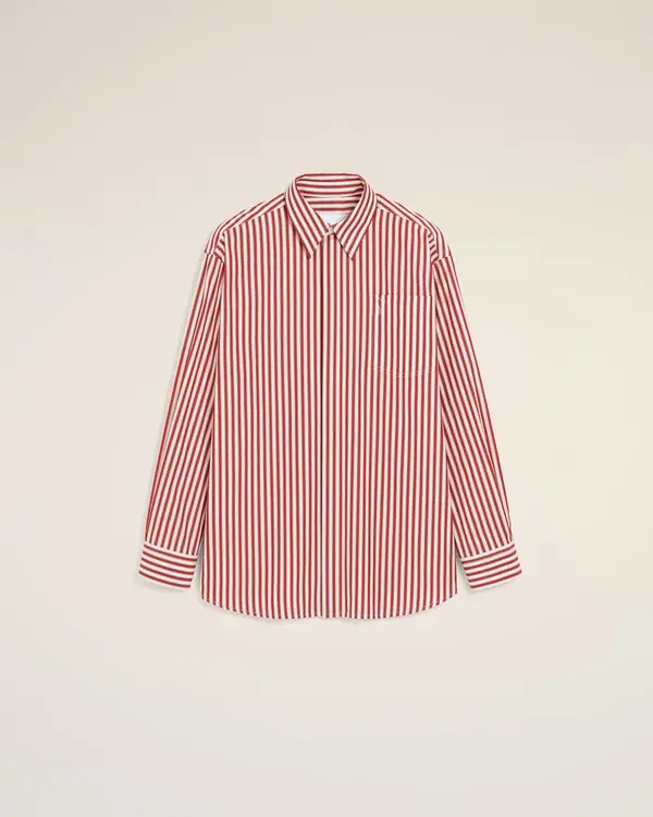 AMI Paris Red Large Striped Shirt With Embossed De Coeur Red
