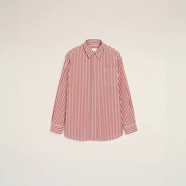 AMI Paris Red Large Striped Shirt With Embossed De Coeur Red