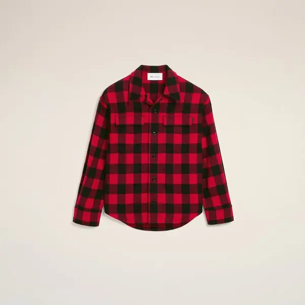 AMI Paris Red Wide Checkered Wool Overshirt Red