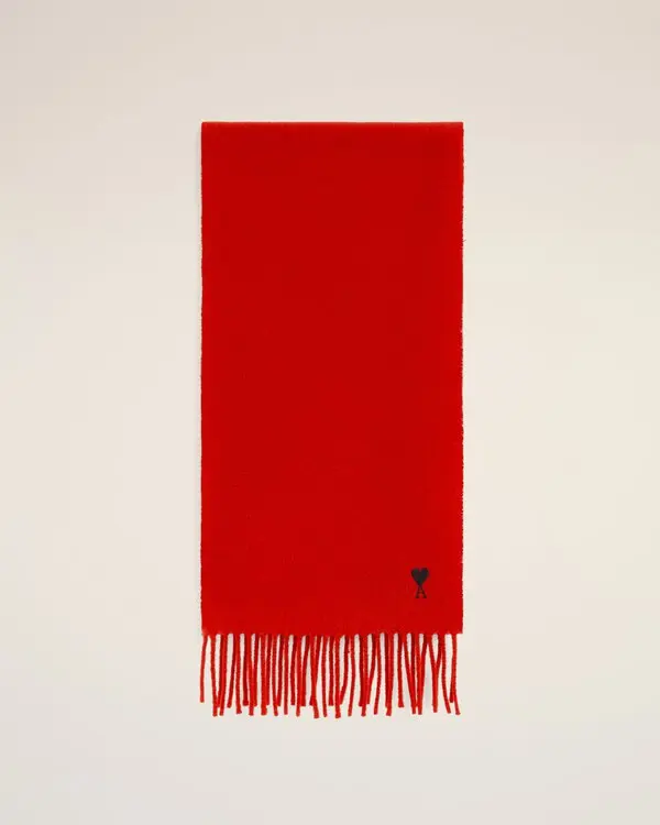 AMI Paris Red Wool Scarf With De Coeur Red