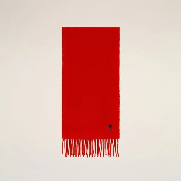 AMI Paris Red Wool Scarf With De Coeur Red - Ruby Red