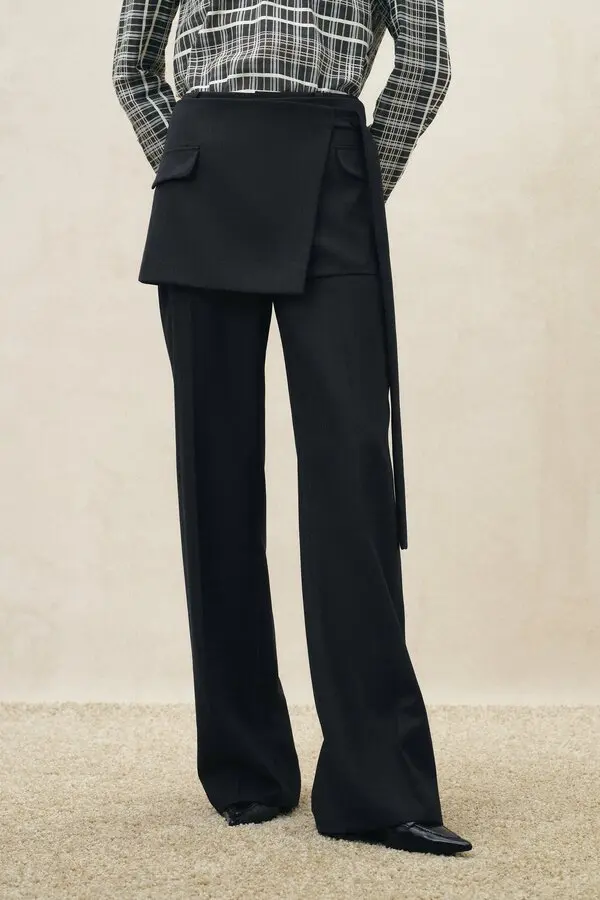 Fabrique Vibe Detachable Panel Wide Leg Pants - Grey