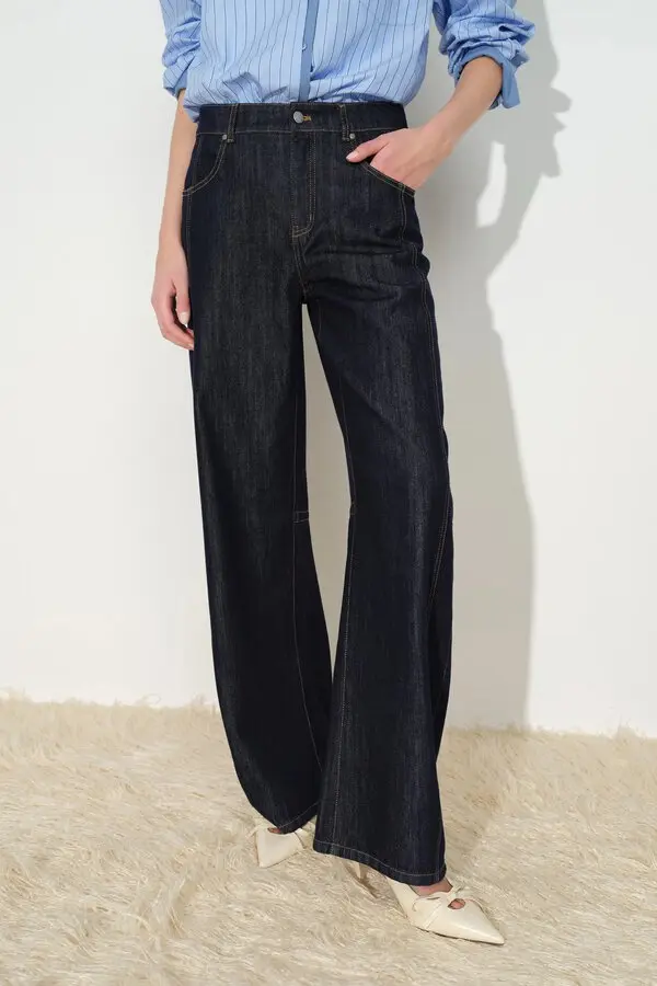 Fabrique Lark Contrast Stitch Barrel Leg Jeans In Cotton Denim