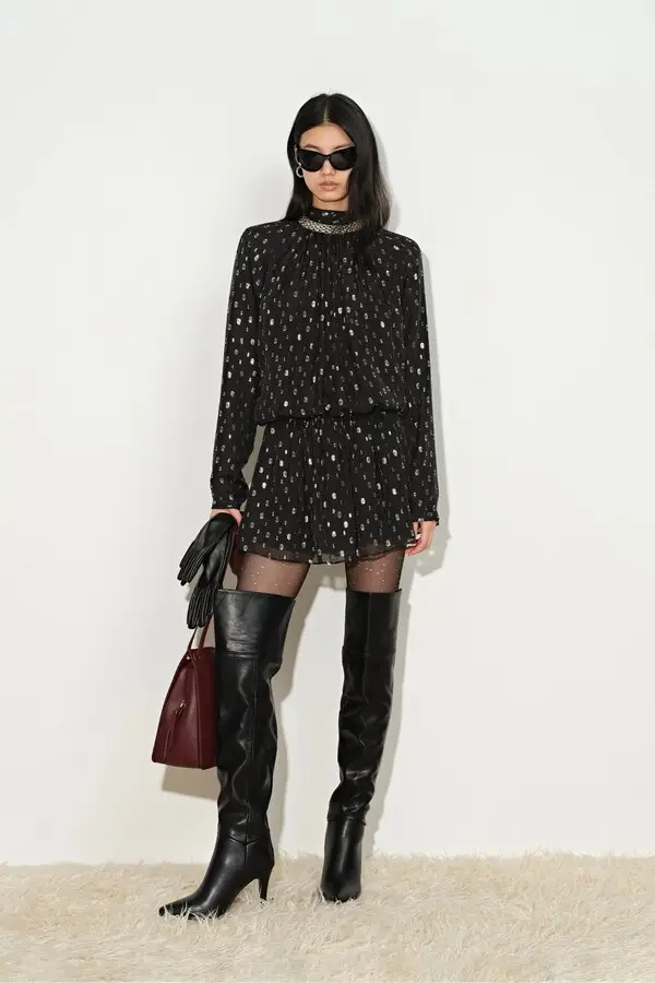 Fabrique Paris Ruched Shimmering Polka Dots Dress