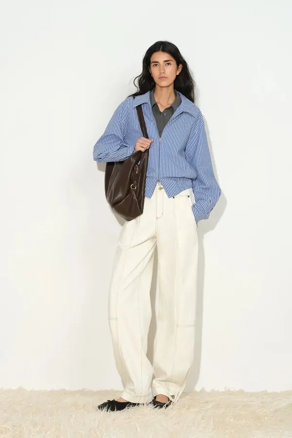 Fabrique Josephine Striped Shirt Jacket In Cotton Blend
