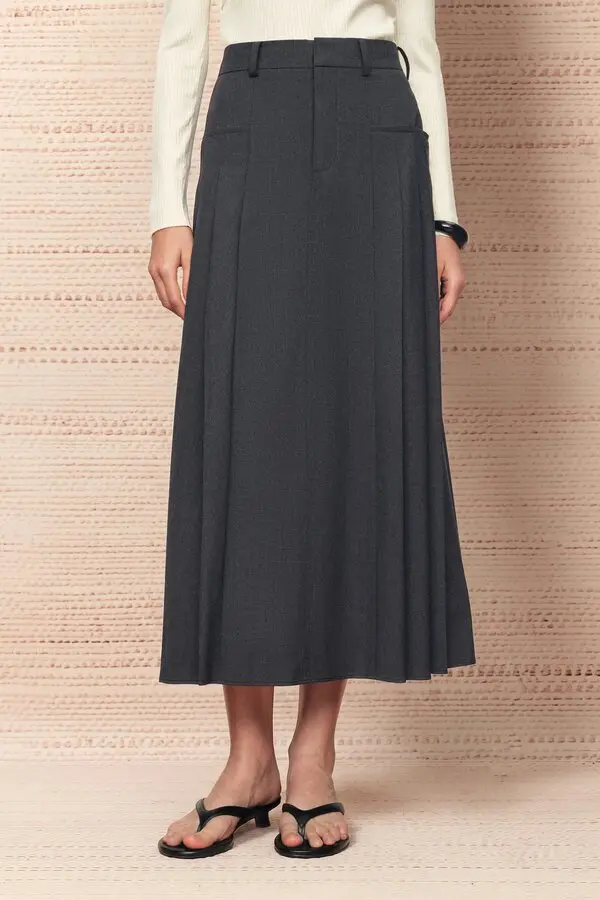 Fabrique Gloria Pleated High Waist Skirt In Wool Blend