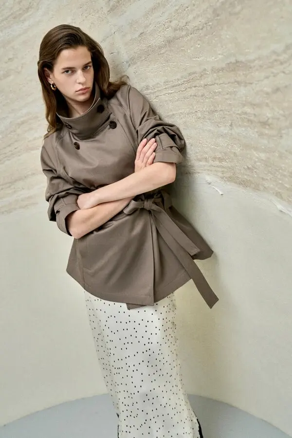 Fabrique Bower Double Breasted Cropped Trench Coat - Green