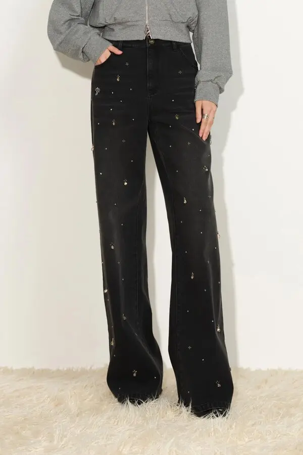 Fabrique Eleanor Embellished Straight Leg Jeans - Black