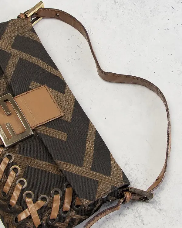FWRD RENEW Fendi Zucca Whipstitch Baguette Shoulder Bag
