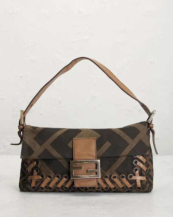 FWRD RENEW Fendi Zucca Whipstitch Baguette Shoulder Bag