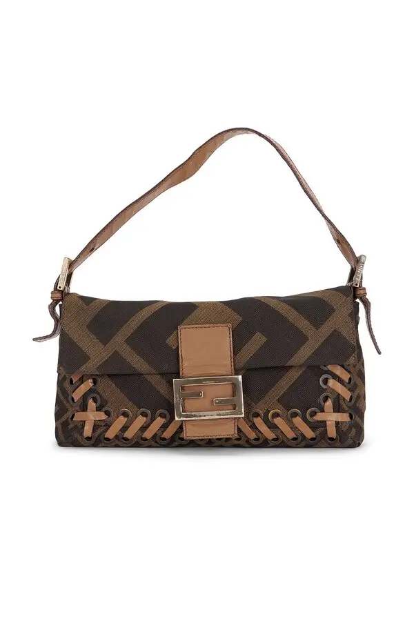 Fendi Zucca Whipstitch Baguette Shoulder Bag - Brown