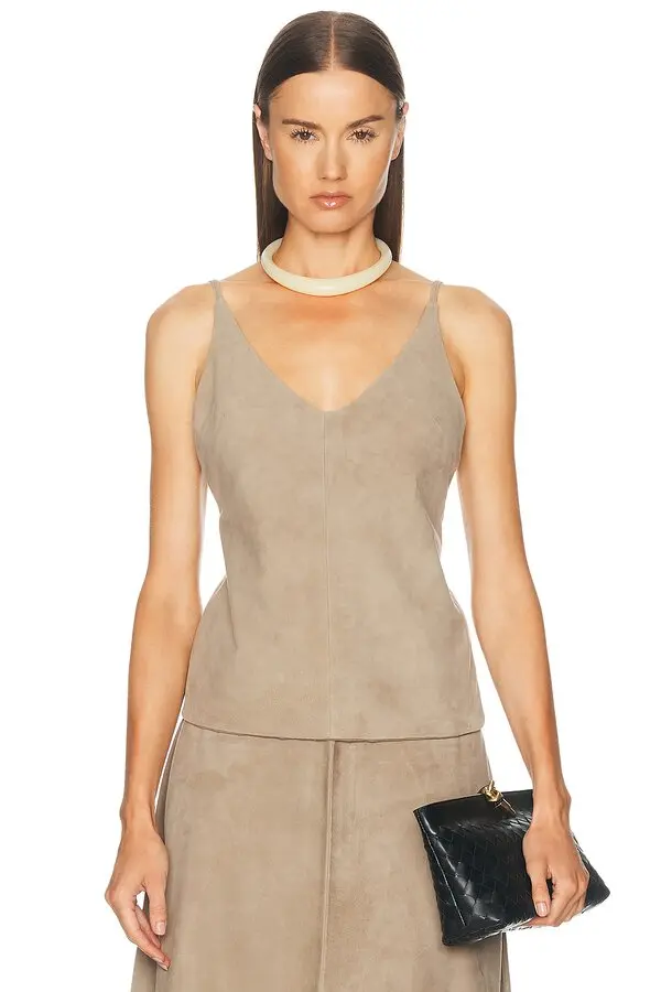 ST. AGNI Suede Low Back Tie Top - Earth