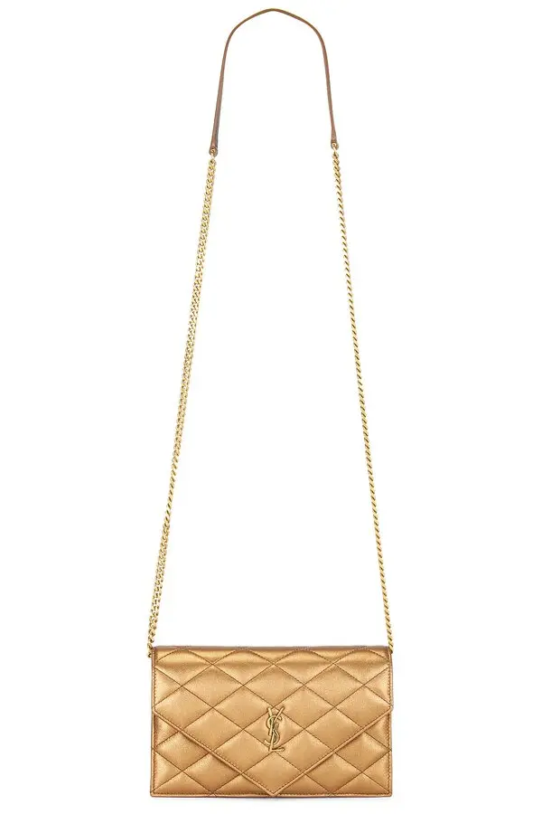 Saint Laurent Chain Wallet In Metallic Bronze - Cool Bronze