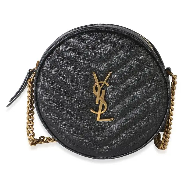 Saint Laurent Grain De Poudre Matelassé Chevron Round Vinyl Camera Bag - Black