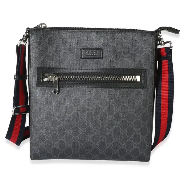 Gucci Gg Supreme Canvas Web Flat Messenger Bag - Blue