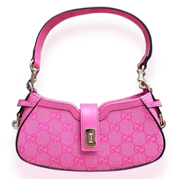 Gucci Calfskin Gg Canvas Moon Side Shoulder Bag
