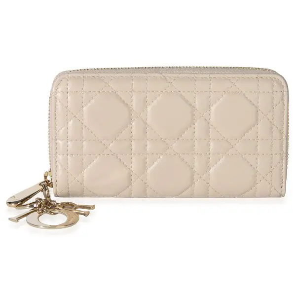 Dior Powder Lambskin Cannage Lady Zipped Wallet - Beige