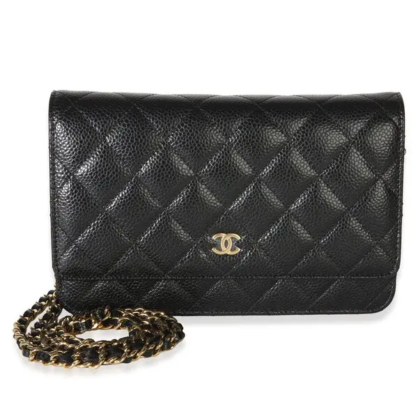 Chanel Quilted Caviar Classic Wallet On Chain - Black