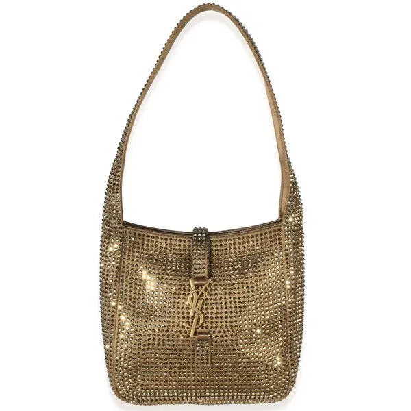 Saint Laurent Astres Satin Crystal Baby Le 5 A 7 Supple Hobo - Gold