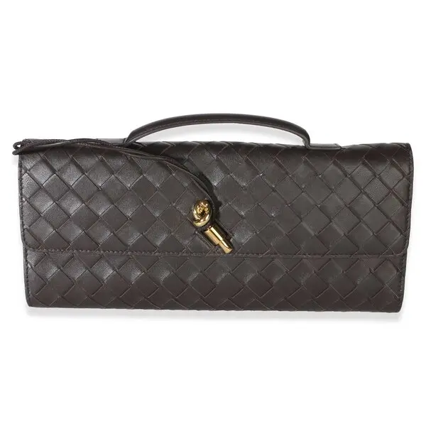 Bottega Veneta Fondant Nappa Intrecciato Andiamo Top Handle Clutch - Brown