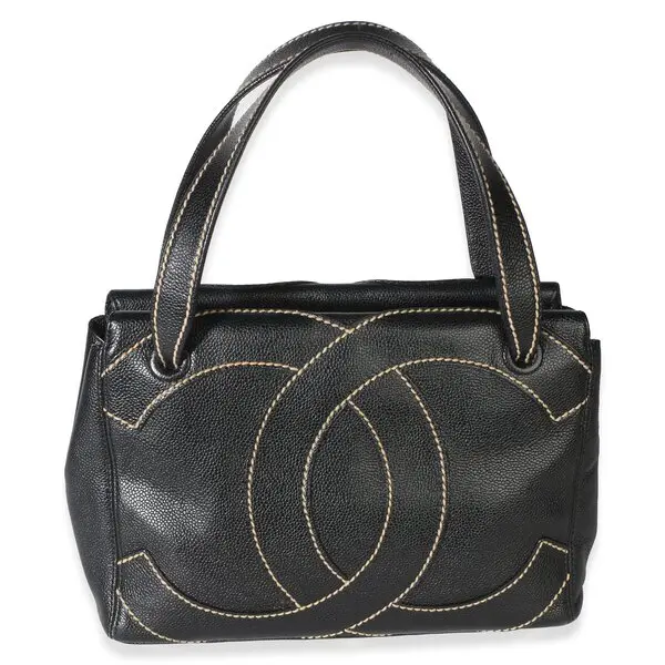 Chanel Vintage Caviar Cc Stitched Tote - Black
