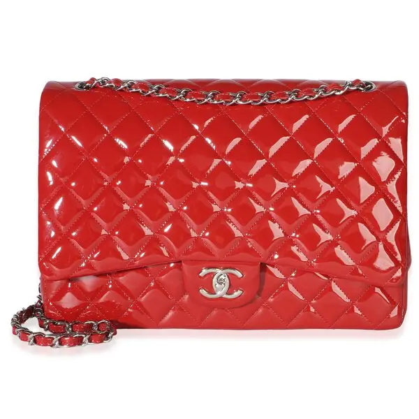 Chanel Quilted Patent Maxi Classic Double Flap Bag - Red