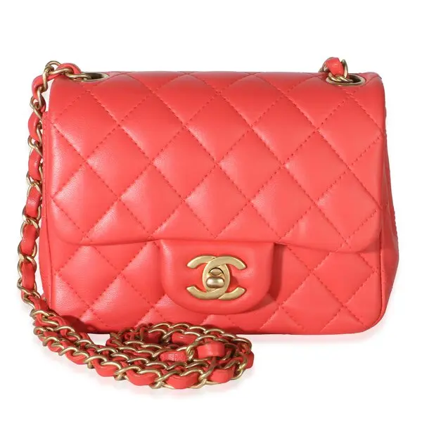 Chanel Dark Quilted Lambskin Square Flap Bag - Pink