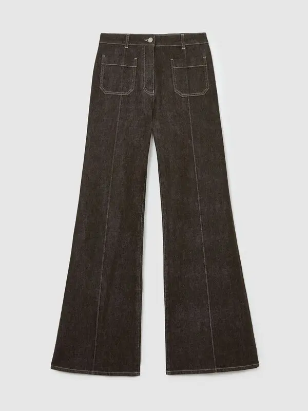 REISS Patch-pocket Flared Jeans In Brown