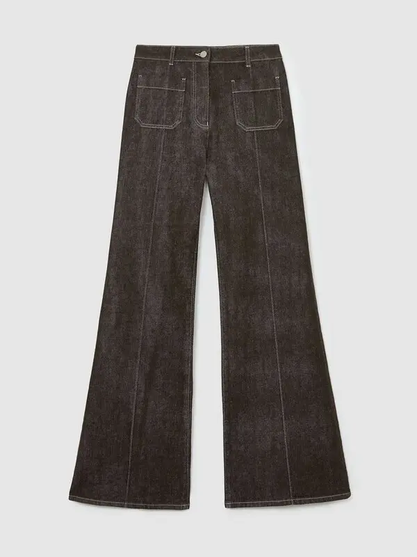 REISS Patch-pocket Flared Jeans In Brown