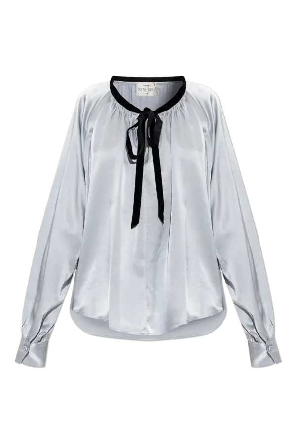 FORTE_FORTE Silk Top With Decorative Tie At The Neckline - Grey