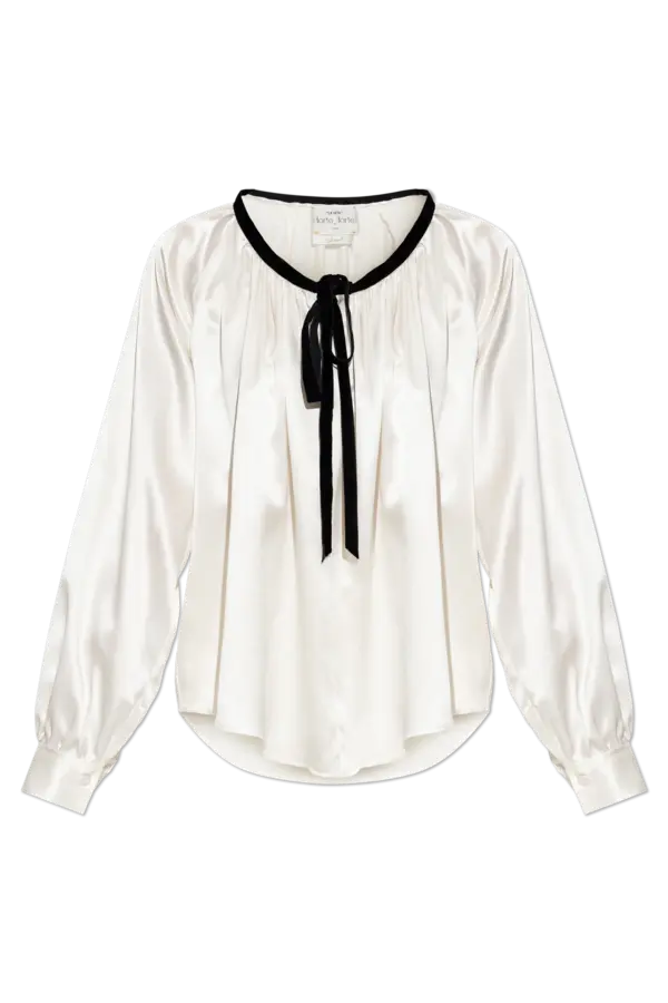 FORTE_FORTE Silk Top With Decorative Tie At The Neckline - Cream