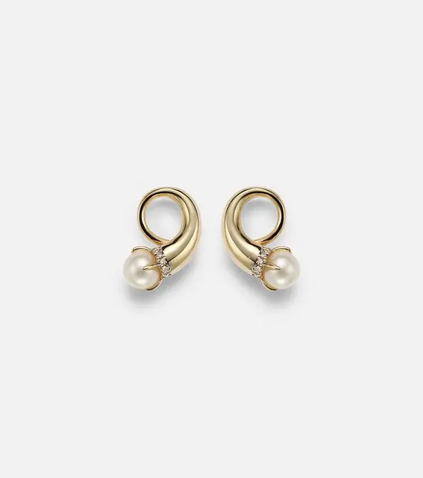 Mateo 14kt Earrings With Diamonds And Pearls - Gold