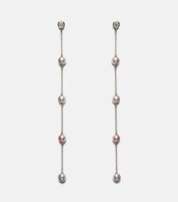 Mateo 14kt Yellow Diamond And Pearl Earrings - Gold