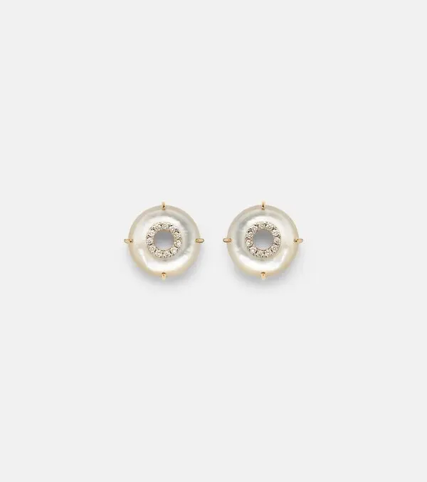Mateo 14kt Yellow Diamond And Pearl Earrings - Gold