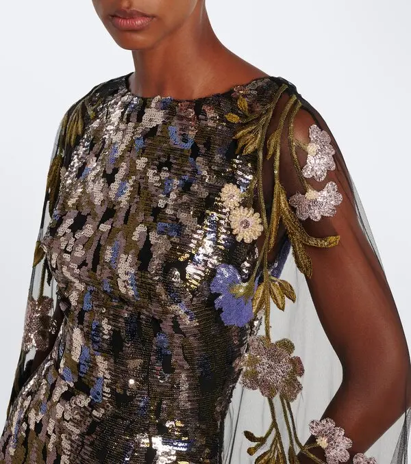 Elie Saab Floral Sequined Caped Gown