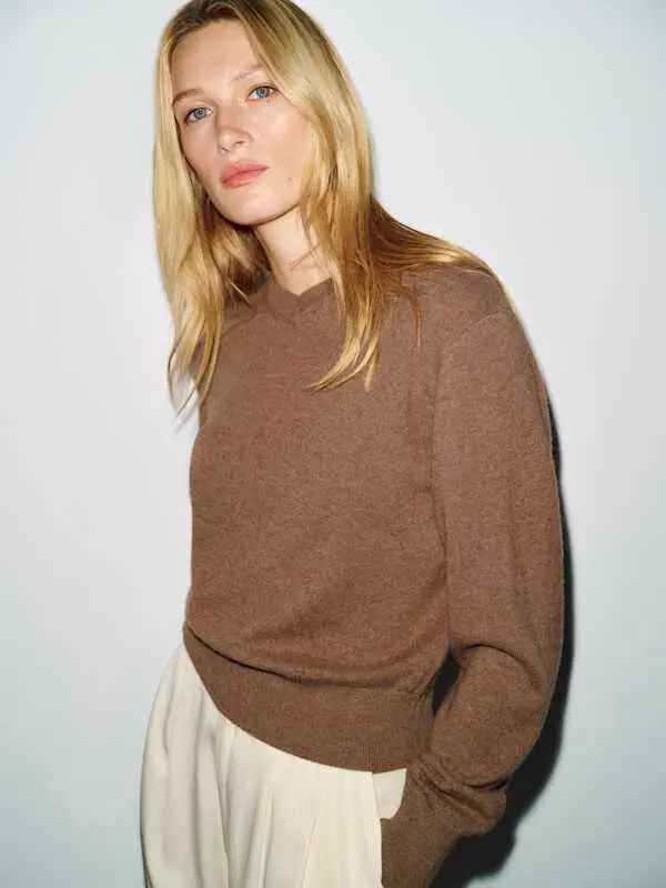 REFORMATION Landon Cashmere V-neck Sweater - Brown