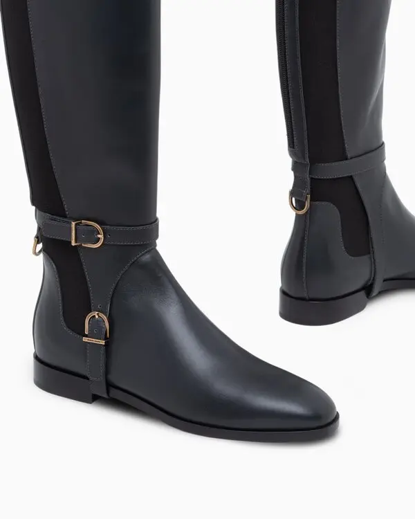 Giorgio Armani Boots In Leather With Rubber Details