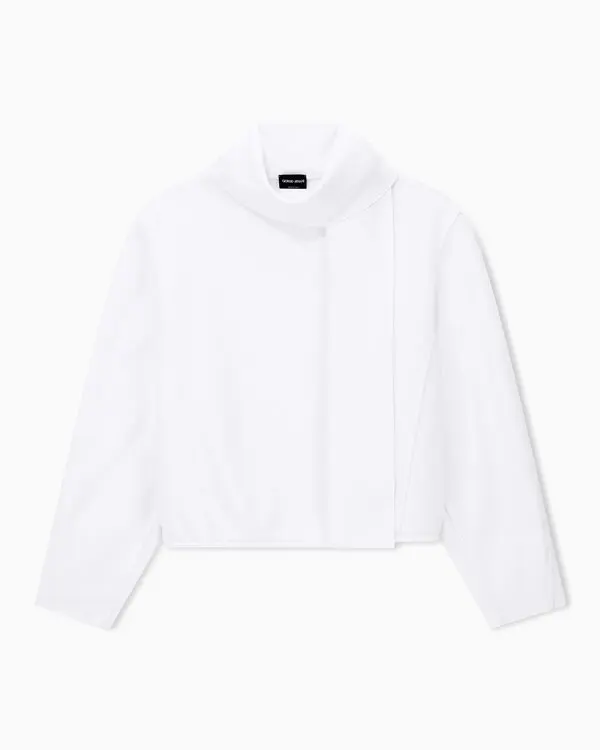 Giorgio Armani Jumper Long-sleeved Wool Sweater With Scarf Sewn Onto Neck - White