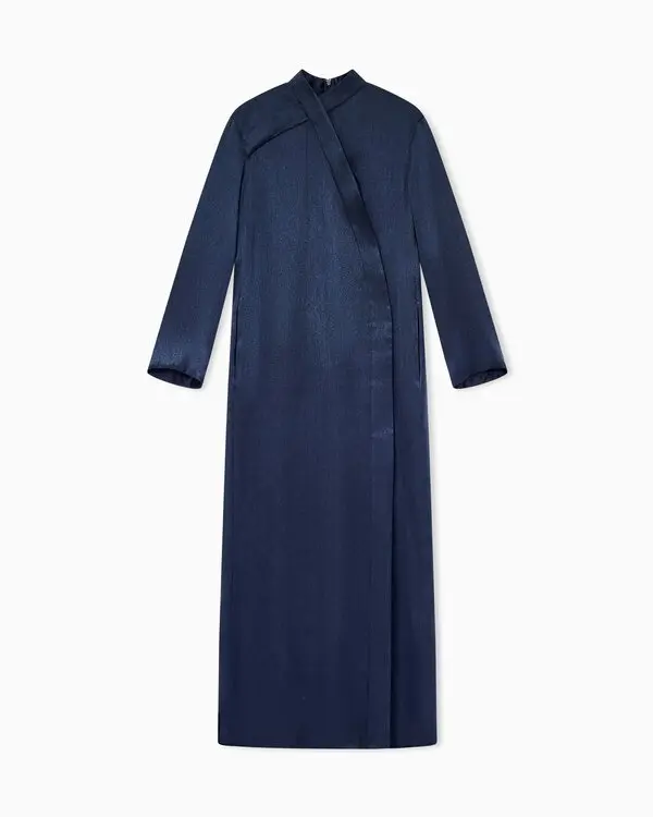 Giorgio Armani Silk Lamé Maxi Dress With Asymmetrical Detail - Blue