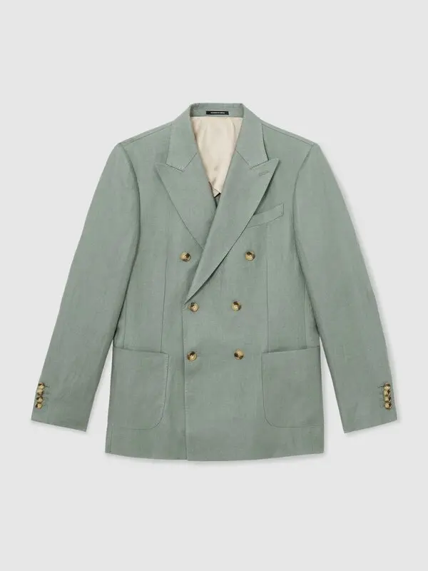 REISS Atlantic Linen-twill Double-breasted Blazer Tailored-fit
