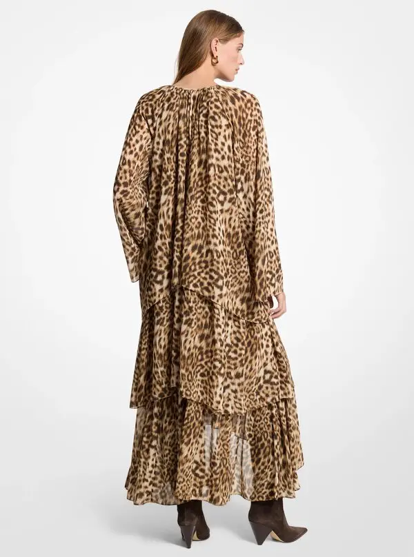 Michael Kors Leopard Print Georgette High-low Dress In Size By
