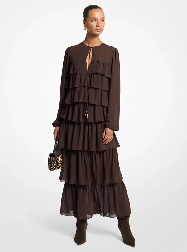Michael Kors Ruffled Georgette Maxi Dress In Size By