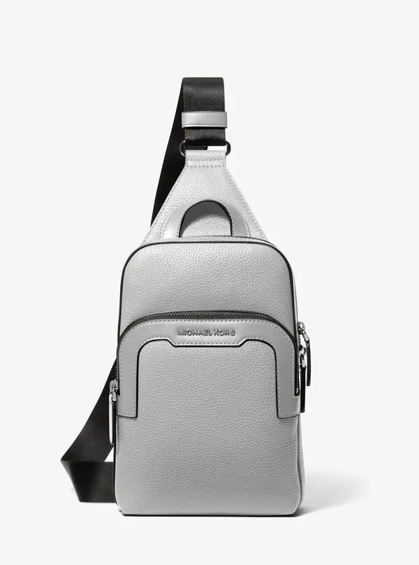 Michael Kors Hudson Medium Pebbled Leather Double-zip Sling Bag In By - Silver