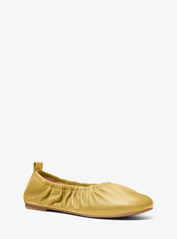 Michael Kors Bri Ruched Leather Ballet Flat In Size By - Green
