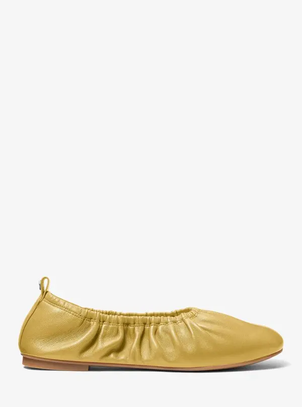 Michael Kors Bri Ruched Leather Ballet Flat In Size By - Green