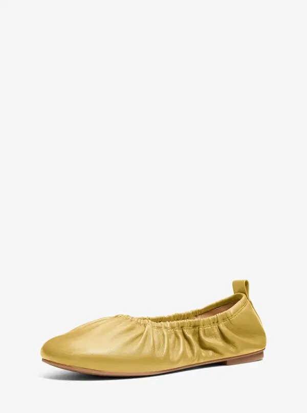 Michael Kors Bri Ruched Leather Ballet Flat In Size By - Green