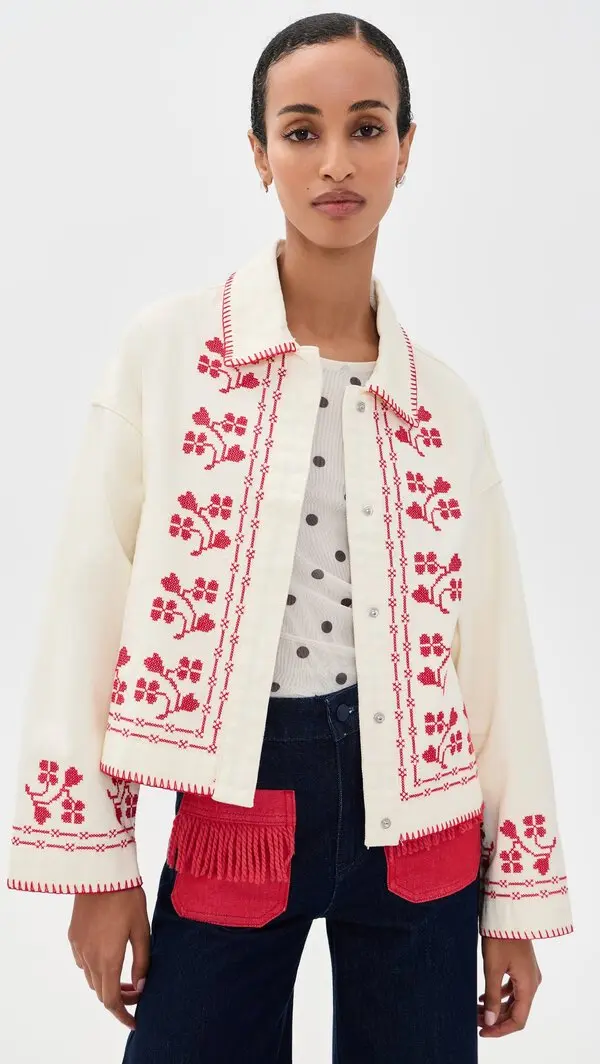 THE TINY BIG SISTER Embroidery Denim Jacket