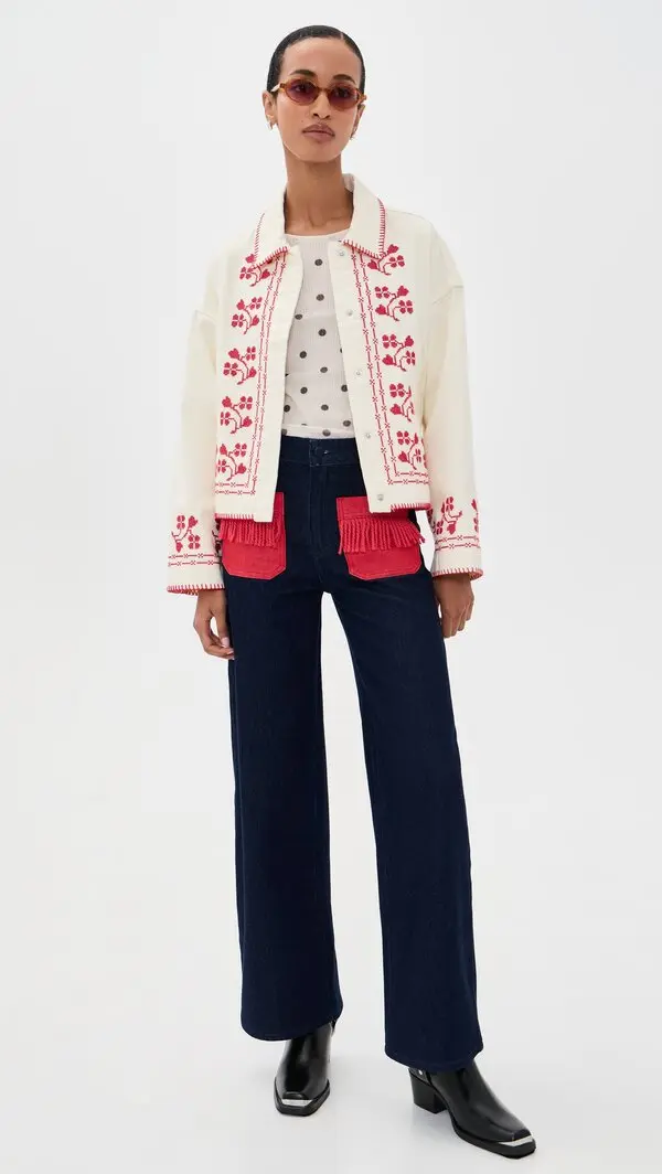 THE TINY BIG SISTER Embroidery Denim Jacket