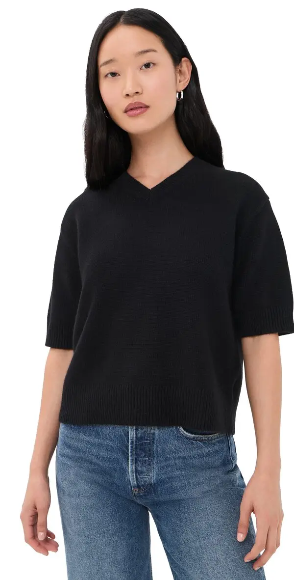 Theory Crop V Sweater Tee - Black