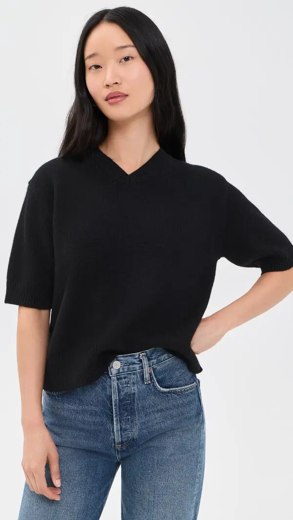 Theory Crop V Sweater Tee - Black